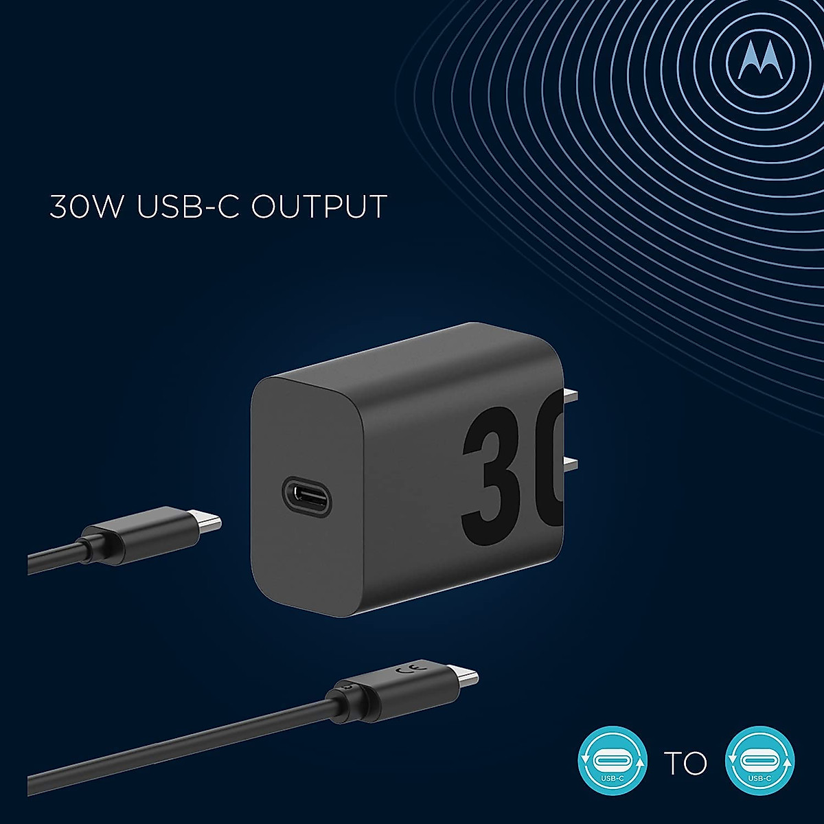 Motorola TurboPower 30 USB-C Charger with 1m USB-C to USB-C Cable for Moto G Power 5G (2024), Motorola Edge 5G UW, Edge+ (2022/2023), Edge Plus 5G UW (2022), Razr+ (2023), ThinkPhone by Motorola