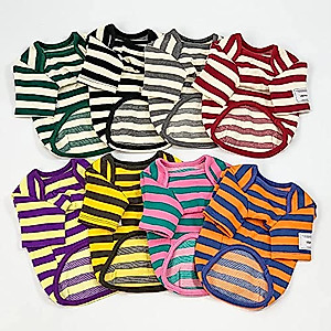 U&Pet Dog All Day Striped T-Shirts Cotton Clothes,Pet Stretchy Soft Basic Clothes for Small Medium Large Dogs (L, Grey)