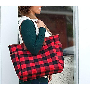 MONOBLANKS Women Buffalo Plaid Check Tote Set with Matching Wristlet,Personalized Top Handle Handbag Working Bag Best Gift for Her (Red Buffalo Plaid)