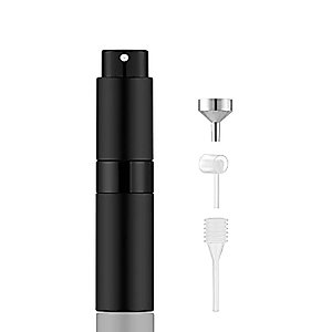 Lil Ray 8ml Portable Mini Perfume Atomizer, Refillable Empty Small Spray Bottle for Travel, Twist Tpye Pocket Cologne Sprayer (Matte Black)