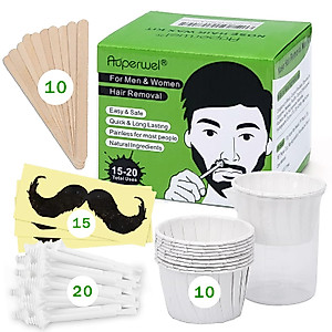 Auperwel Nose Wax Kit, 100g, for Painless Hair Removal, Includes 20 Applicators, 15 Mustache Guards, and 10 Paper Cups, Long-Lasting Results, Dermatologist Tested, Hypoallergenic, Sensitive Skin