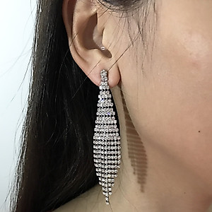 SELOVO Long Chandelier Dangly Dangle Earrings Silver Tone Tassel Bride Jewelry for Women