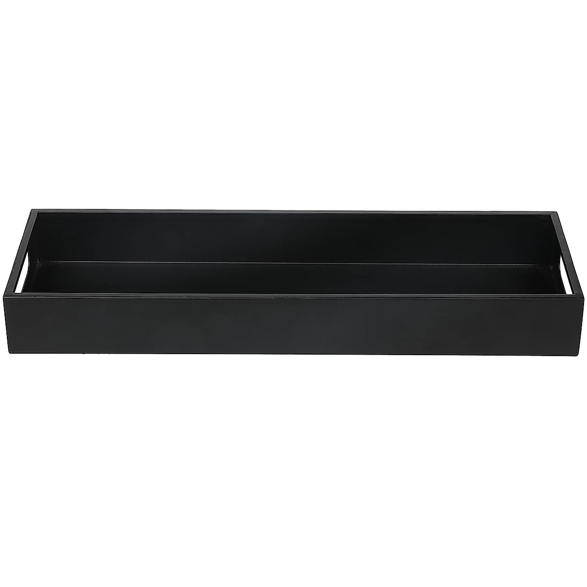 MyGift 16-inch Metal Matte Black Decorative Tray, Rectangular Narrow Serving Tray with Cutout Handles