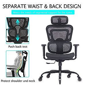 Office Chair, KERDOM Ergonomic Desk Chair, Comfy Breathable Mesh Task Chair with Headrest High Back, Home Computer Chair 3D Adjustable Armrests, Executive Swivel Chair with Roller Blade Wheels