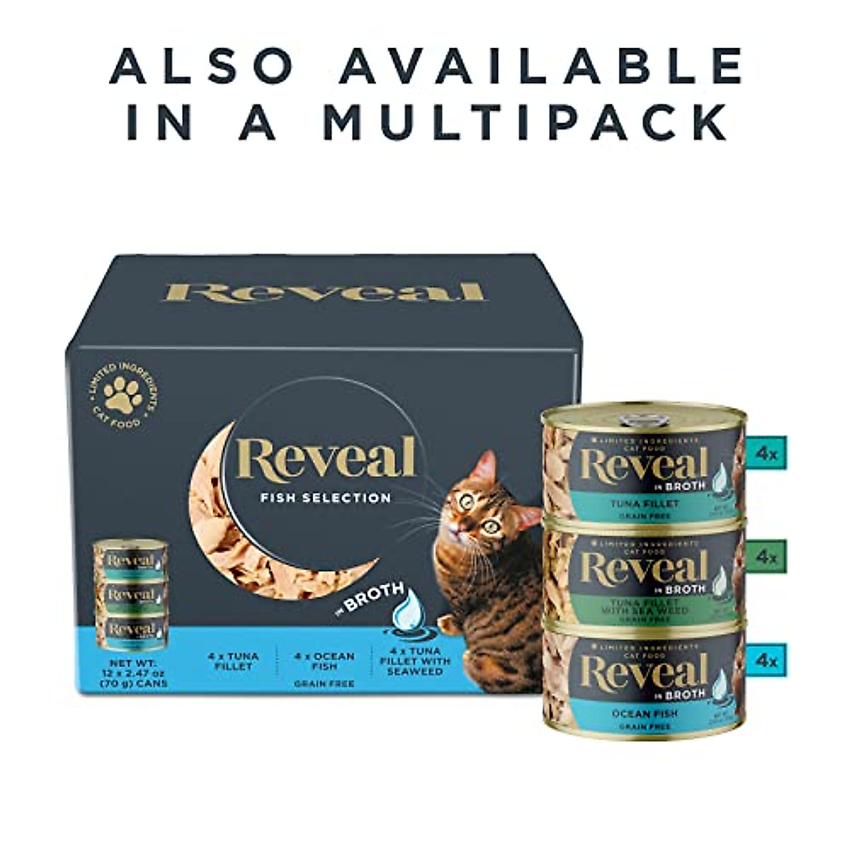 Reveal Natural Wet Cat Food, 24 Pack, Limited Ingredient, Grain Free Food for Cats, Tuna Fillet in Broth, 2.47oz Cans