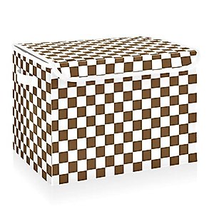 CaTaKu Chess Board Brown Storage Bins with Lids and Handles, Fabric Large Storage Container Cube Basket with Lid Decorative Storage Boxes for Organizing Clothes