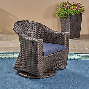 Christopher Knight Home 306023 Koch Outdoor Wicker Swivel Chair, Dark Gray, Multi Brown/Navy