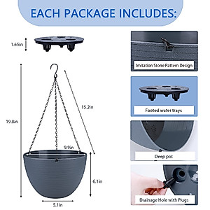 summer flower 2 Pack 9.9 Inch Self Watering Hanging, Deep Planters Hanging Pots for Indoor Outdoor Plants Hanging Baskets Hanging Plant Holder Plant Hanger for Flower Garden Porch Ceiling (Dark Gray)