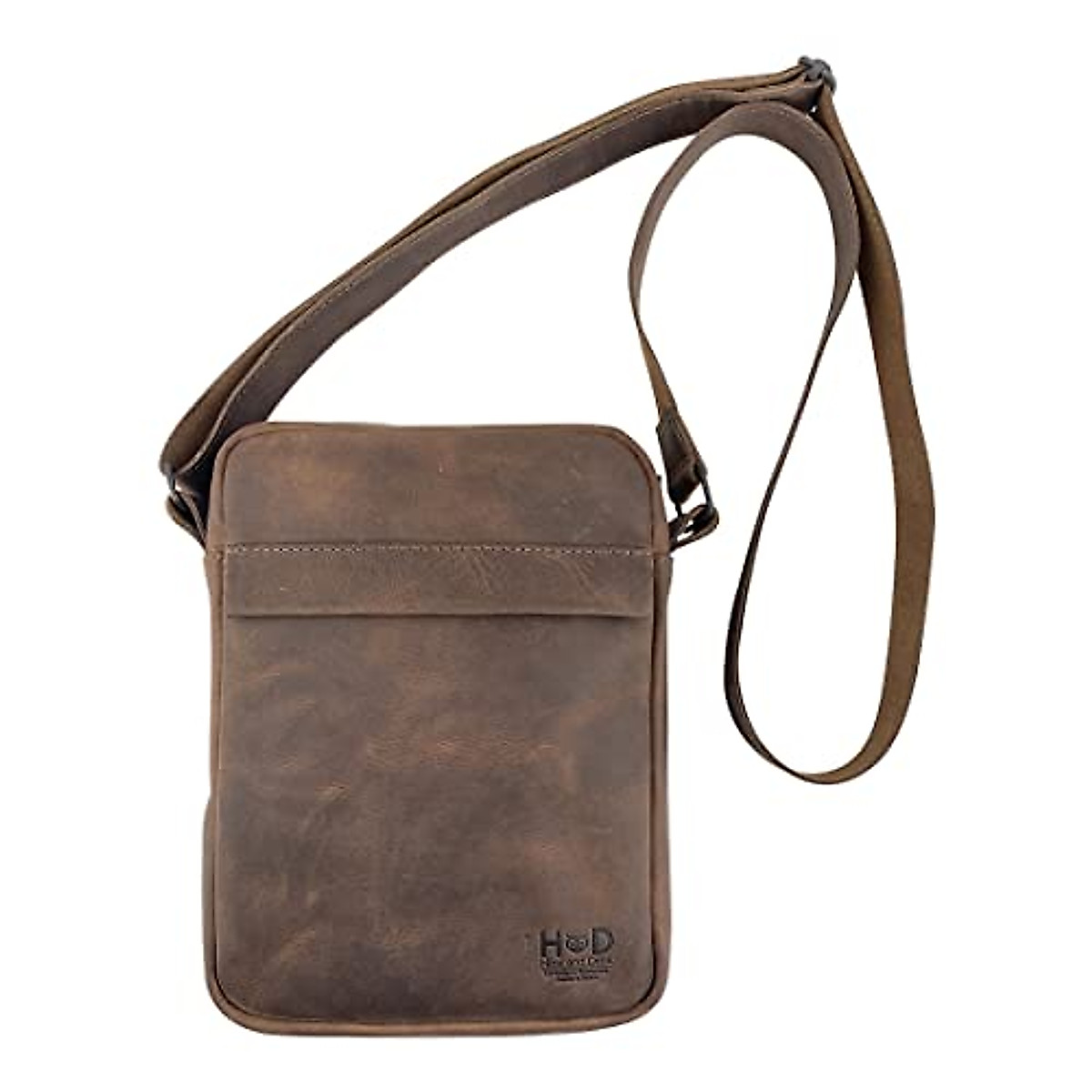 Hide & Drink, Classic Satchel Handmade from Full Grain Leather with Plaid Cotton Interior Lining - Field Bag for Storing Personal Items with Zipper Closure, Adjustable Crossbody Strap - Bourbon Brown