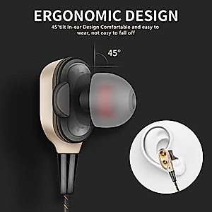 ELOVEN 3.5mm Hi-Res Audio Earphone Deep Bass Stereo Sound Wired Earbuds Noise Isolation Headphones in-Ear Headset with Mic Volume Control Music Sports Earphones for iPhone Samsung Streamer Gold