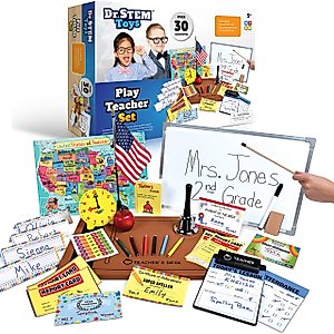 Dr. STEM Toys | Play Teacher Role-Play Set Includes Reusable White Board, Bell, Report Cards, for Home or Classroom, Over 30 Pieces Included, Gift for Kids, Complete Set