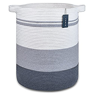 COMSE Extra Large Laundry Basket, Tall Blanket Basket, Laundry Hamper with Handles, 15.7”x 21.7”, Cotton Rope Basket, Woven Laundry Basket, Toy Basket, Clothes Baskets,Woven Basket,Gradient Gray