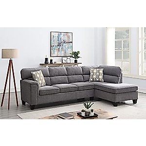118" Wide Large Modern Upholstered L-Shaped Sectional Sofa with 2 Cushions, Modern Tufted Micro Cloth Couch with Soft Memory Foam Seats, 5 Seater Modular Sofa - Grey - Oliver & Smith
