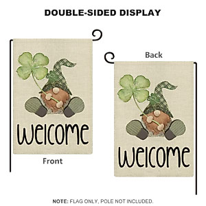 Welcome St Patrick's Day Green Shamrock Clovers Leaf Lucky Double Sided Garden Yard Flag 12" x 18", Irish Leprechaun Gold Pot Coin Rainbow Horseshoe Beers Decorative Garden Flag Banner for Outdoor Home-L13