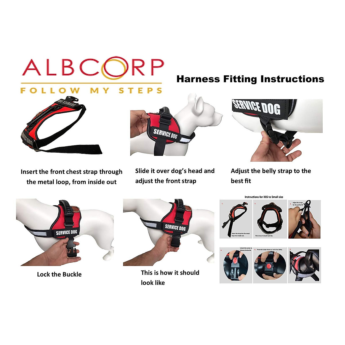 ALBCORP Service Dog Vest Harness - Reflective - Woven Polyester and Nylon, Comfy Mesh Padding - Sizes from XXS to XL – Service Dog Patches Included. Red Camo, Large