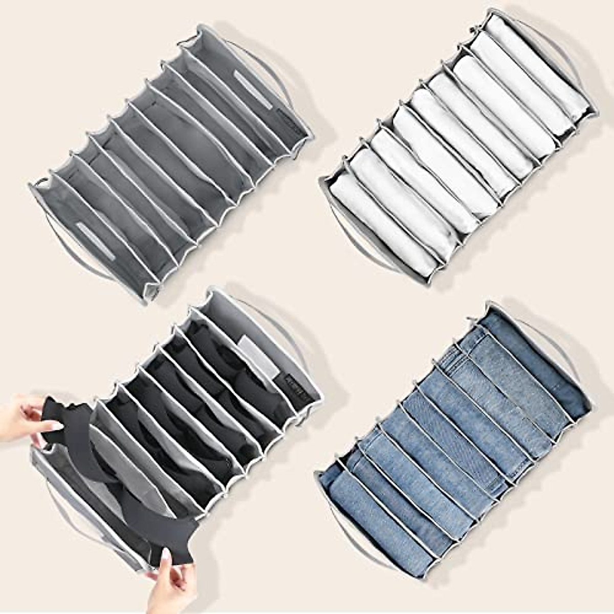 CHICECO 2 Pcs Jeans Wardrobe Clothes Organizer 9 Grids Washable Folding T-shirt Organizer for Closet Drawers