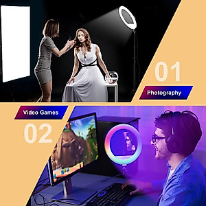 Znbruiap 10 in RGB Selfie Ring Light with Tripod Stand & Phone Holders-Ring Light Color Changing with Desktop Tripod and Remote