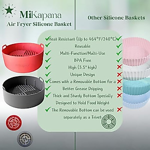 MiKapana Silicone Air fryer Liners Reusable for Air Fryer Basket Sturdy Strong Kitchen Gadgets Air Fryer Accessories Airfryer Liners Silicone Bowl For Air Fryer Oven BPA free (Grey - 8.6")