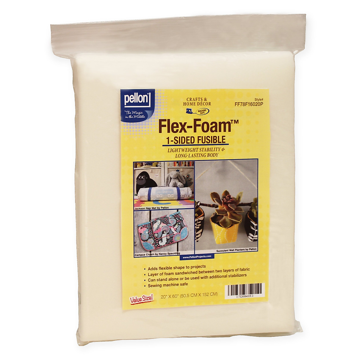 Pellon FF78F16020P Flex-Foam 1-Sided Fusible Stabilizer, 20" x 60" , White