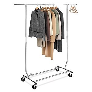 Whitmor Adjustable Rolling Garment Rack Collapsible Chrome