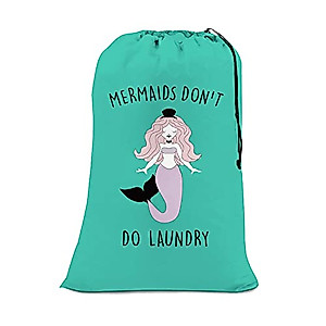 Laundry Bag with Cute Mermaid Pattern, Dirty Clothes Bag for Traveling, Dirty Laundry Travel Bag, Large Laundry Bag, College Laundry Bag, Easy Fit a Laundry Hamper or Basket, Mermaid Gifts for Girls