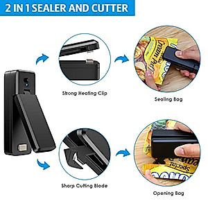 Ankilo Mini Bag Sealer 2 Pack, 2 in 1 Rechargeable Heat Bag Sealer, Portable Heat Sealer and Cutter for Plastic Bags Snacks, Outdoor Picnic Campaign, Food Storage
