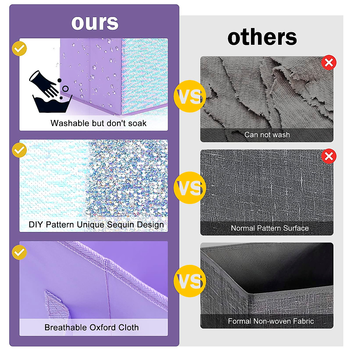 ELUCHANG Foldable Sequin Storage Basket Bin Closet Cubes Kids Toys Organizer Boxes, Collapsible Fabric Cubby Storage Bins for Girls,Organizing,Babies,Nursery,Shelves 11x11x11 (Purple,4PCS)