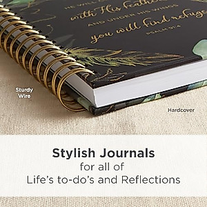 Christian Art Gifts Journal w/Scripture He Will Cover You With His Feathers Psalm 91:4 Bible Verse Teal and Gold 192 Ruled Pages, Large Hardcover Notebook, Wire Bound