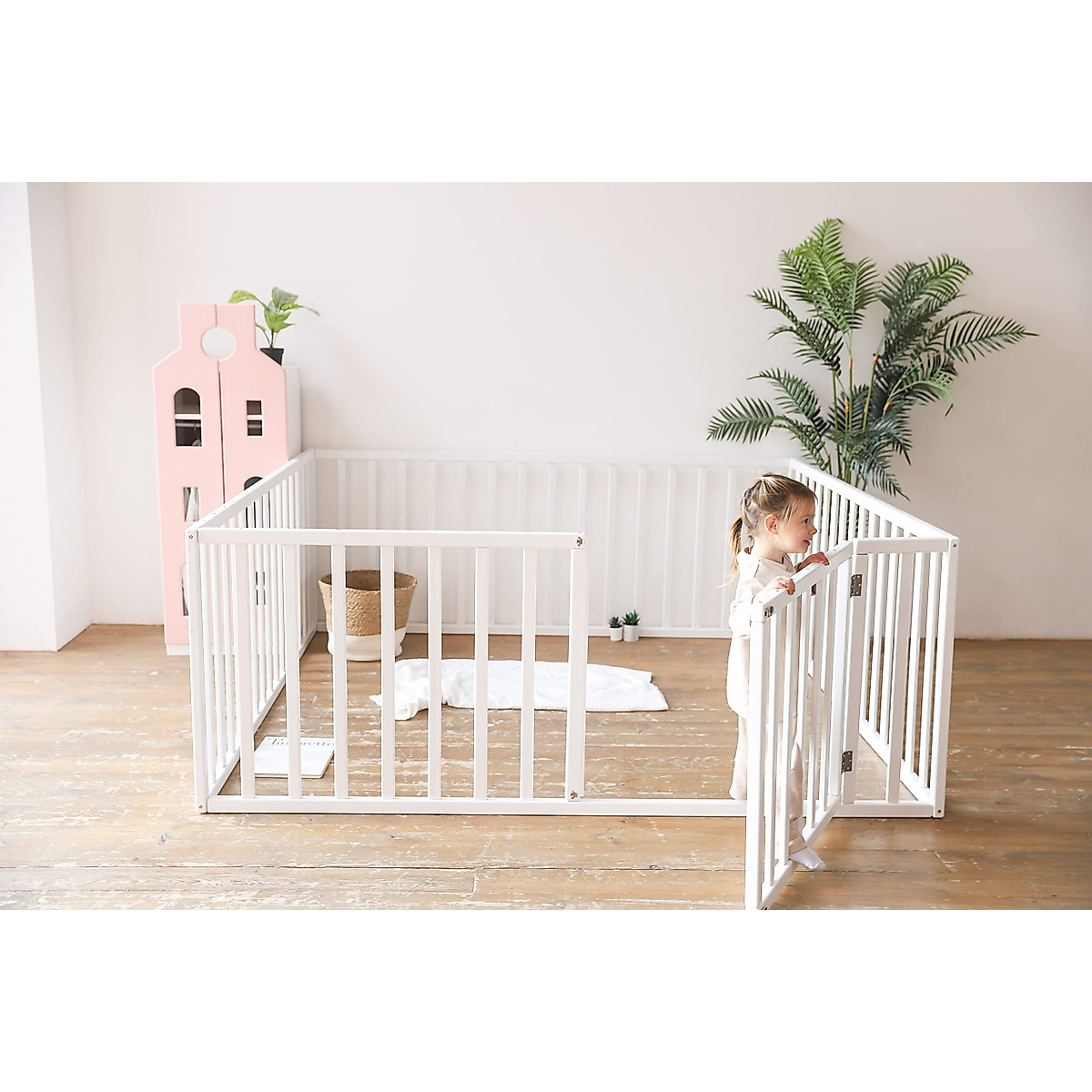 BUSYWOOD Montessori Floor Bed Frame with Rails - Toddler Bed Frame - Montessori Floor Toddler Bed - Floor Bed Frame for Kids - Kids Wooden Bedframe - Montessori Bedroom Furniture (Model 20)
