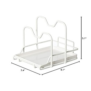 SUNFCON Upgraded Pot Pan Lids Holder Large Cookbook Stand Spoon Rest Cutting Board Rack Chopping Board Organizer Stand w Drip Tray Kitchen Countertop White