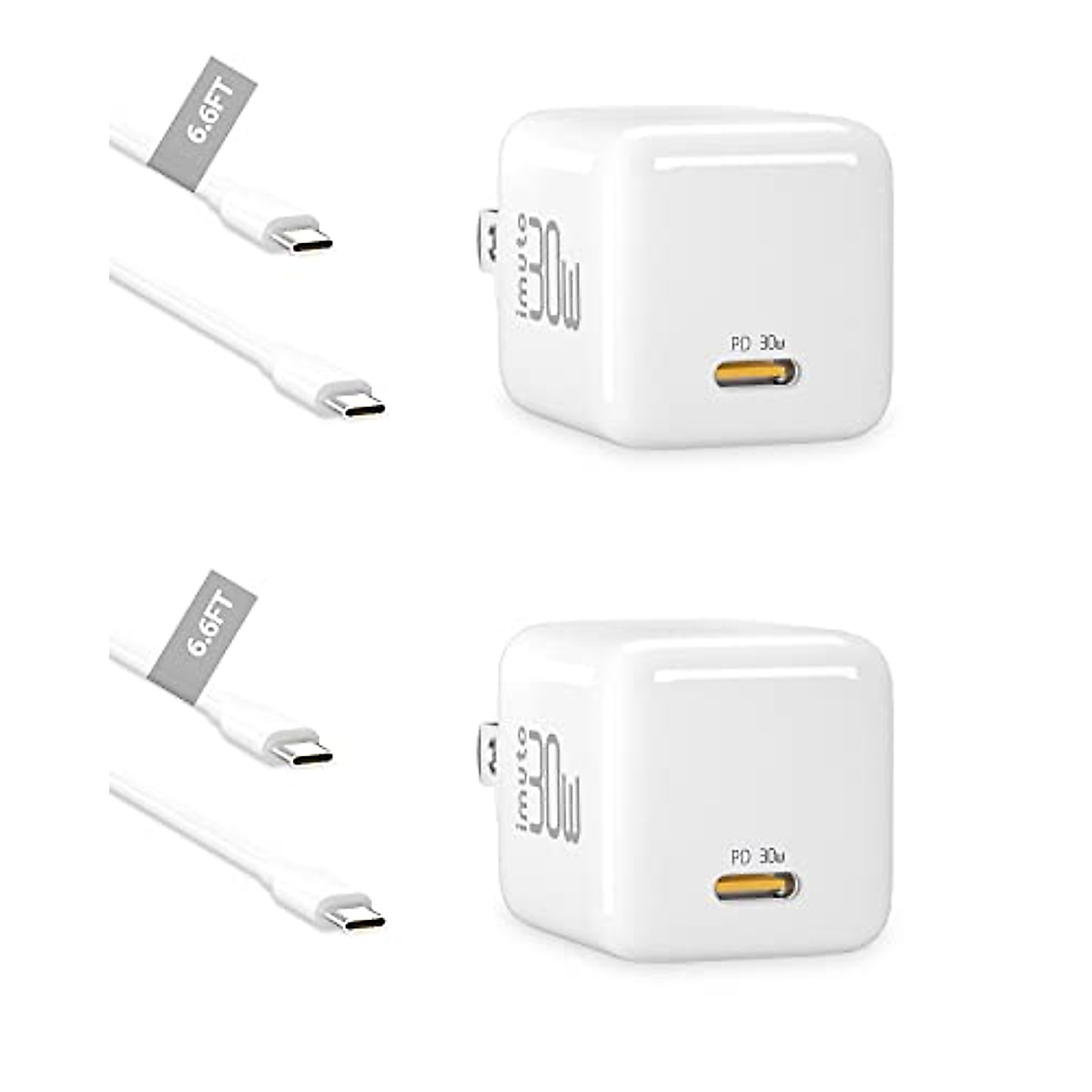 30W USB C Charger by imuto, 2 Pack USB C Super Fast Charging Pixel Phone Charger GaN PD PPS for iPad Pro, iPhone 14, 13 Pro Max, Pixel, Galaxy S22, MacBook Air & More
