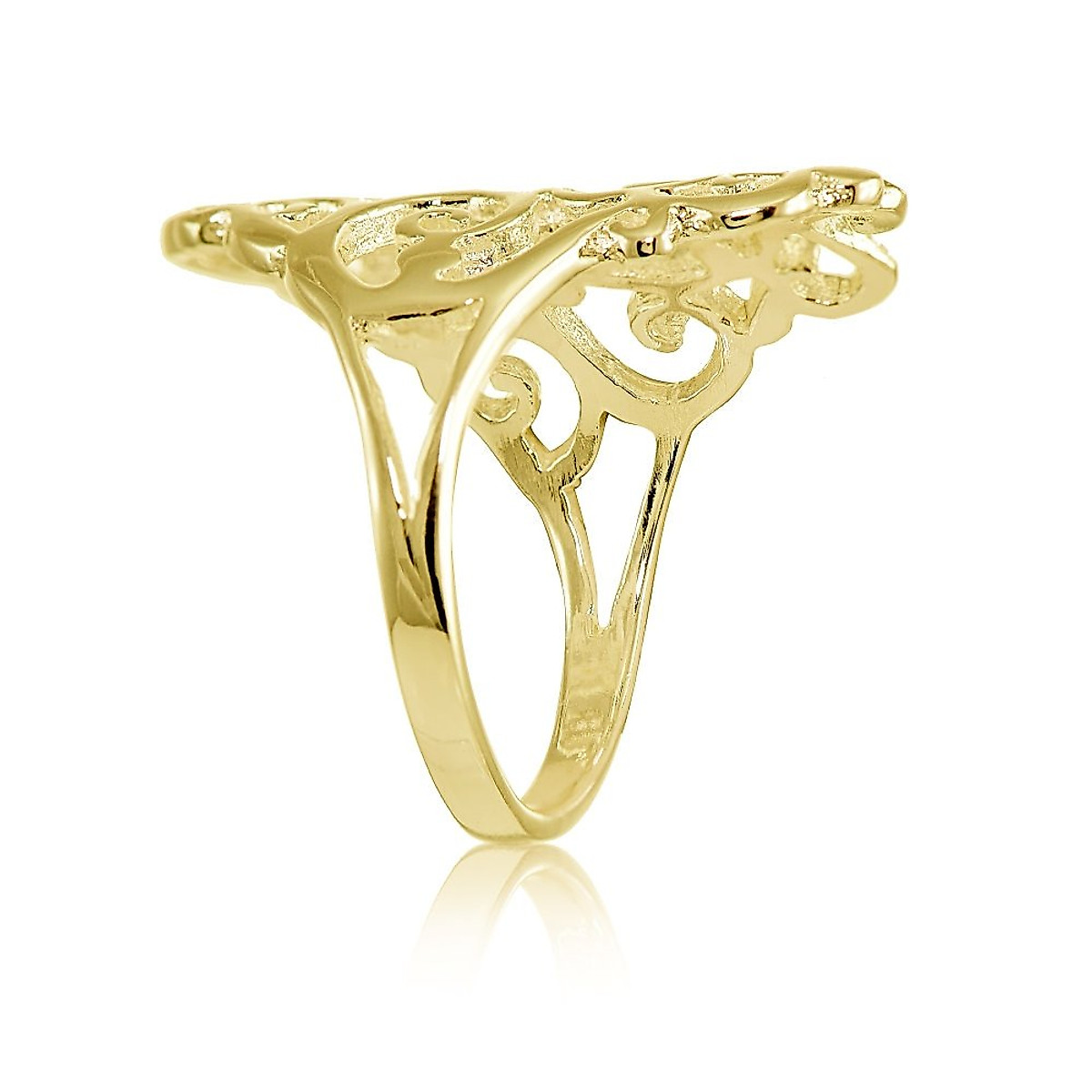 Hoops & Loops Yellow Gold Flashed Sterling Silver Filigree Celtic Floral Swirl Ring, Size 8