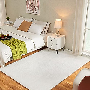 YQQRIGRO 8x10 Feet Rugs for Bedroom, White Super Soft Shaggy Rugs Fluffy Carpets, Indoor Modern Plush Area Rugs for Living Room Dorm Kids Room, Fuzzy Non-Slip Rugs for Kids Boys Girls