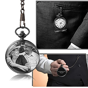 REMFACIO Personalized Pocket Watches for Men Custom Photos Pocket Watch Engraved Name Pocket Watch Dad Son Gifts for Fathers Day Birthday Gifts (Black 2)