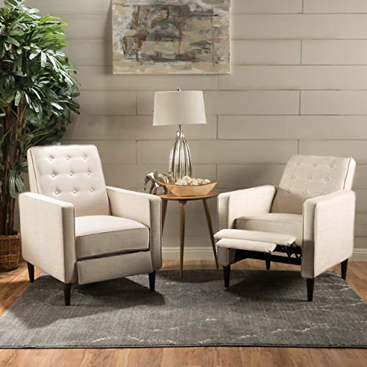 GDFStudio Marston Mid Century Modern Fabric Recliner (Set of 2) (Cream)