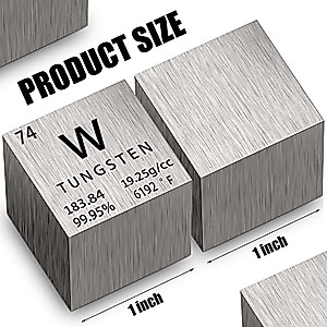 Tungsten Cube Metal Density Cubes Pure Metal High Density Element Cube for Element Collections Lab Experiment Material Hobbies Heavy Small Objects Experience (Tungsten, 1 Inch)