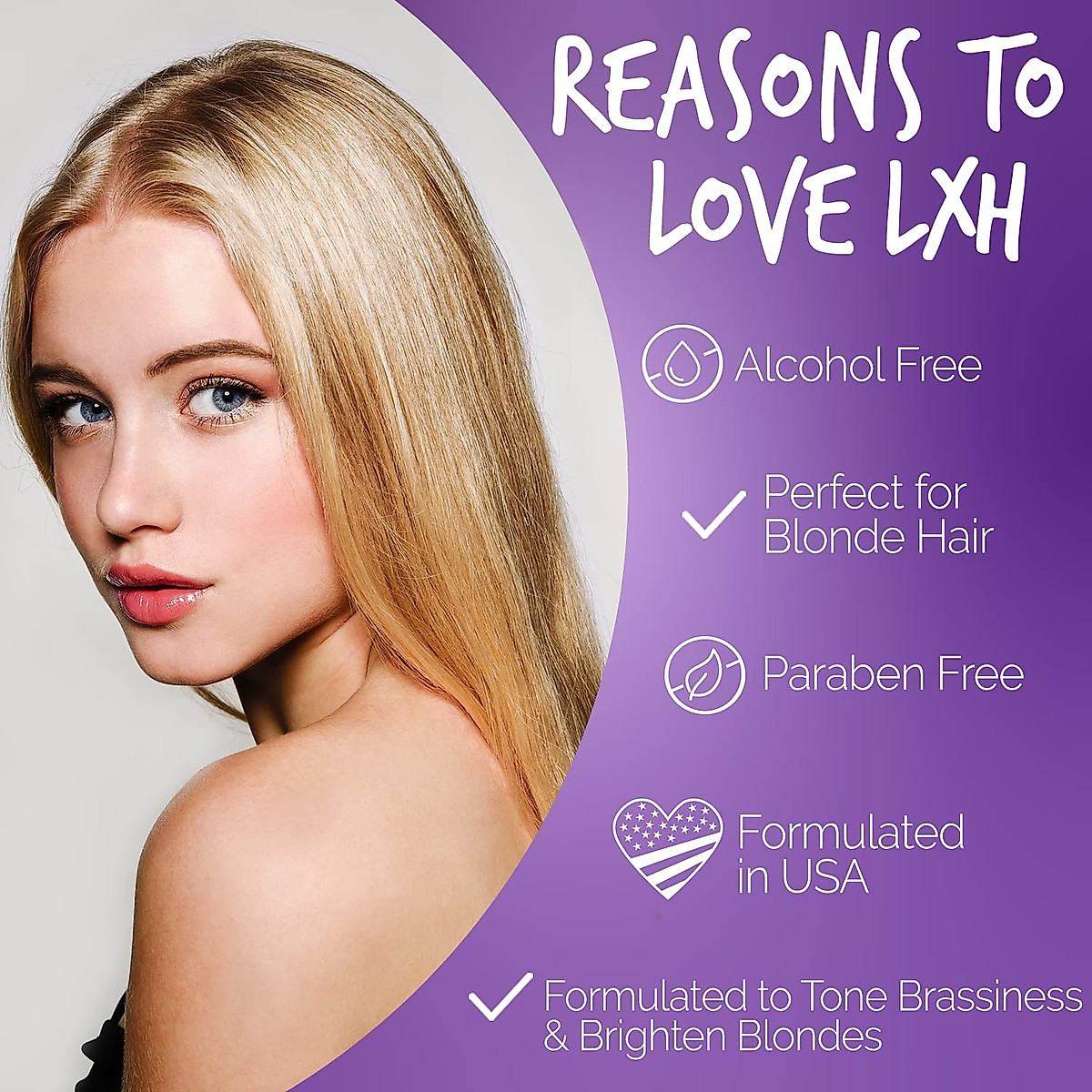 LxH Purple Shampoo for Blonde Hair, Bleached, Silver & Platinum | Color Depositing Hair Toning Shampoo | Eliminates Brassy, Yellow Tones | For Color Treated Hair | Alcohol Free & Paraben Free 12 oz