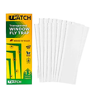 UCatch Transparent Window Fly Traps (13 Pack) to Catch House Flies, Moths, Gnats, Spiders, Bugs. Green, Eco-Friendly See Through Paper with NO Poison