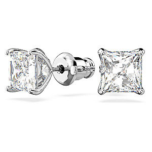 Swarovski Attract Square Stud Pierced Earrings with Clear Crystals on a Rhodium Plated Setting with Butterfly Back Closure