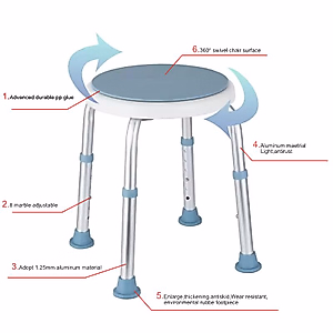 Huark Warno Shower Chair, Adjustable Shower Stool with Suction Feet, Shower Seat for Inside Shower or Tub, Bathroom Bench Bath Chair for Elderly and Disabled, 300 LB Weight Cap (Circle), Blue