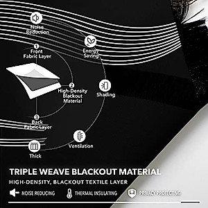 Deconovo Blackout Curtains for Bedroom, 90 Inch Curtains for Living Room, Silver Wave Foiled Rod Pocket and Back Tab Curtain, 52W x 90L, Black, 2 Panels