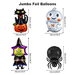 ASTARON Halloween Balloons for Halloween Party Decorations，12pcs Halloween Foil Balloons Gifts Witch Cat Pumpkin Ghost Balloons for Halloween Party Favors Supplies