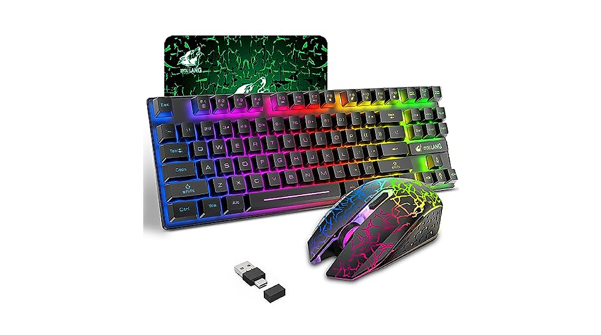 Wireless Gaming Keyboard and Mouse Combo with 87 Key Rainbow LED ...