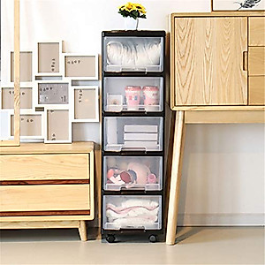 Shozafia 5-Drawer Rolling Storage Cart on Wheels, Craft Storage Containers Bins, Black Frame & Clear Storage Drawers