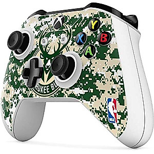 Skinit Decal Gaming Skin compatible with Xbox One S Controller - Officially Licensed NBA Milwaukee Bucks Camo Digi Design