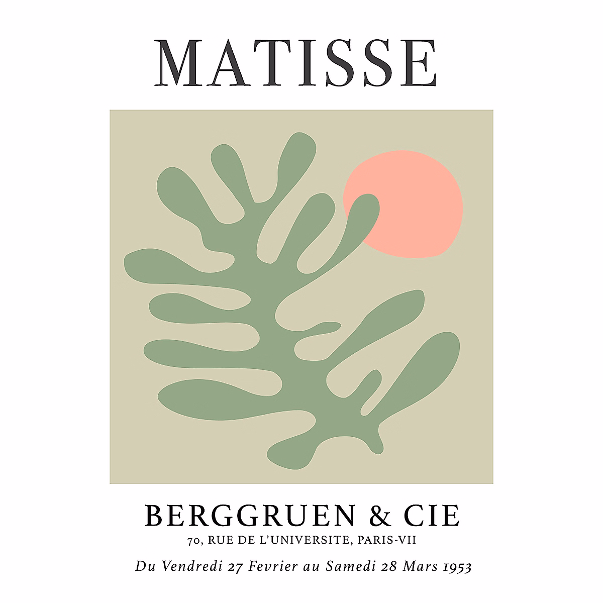 Matisse-Inspired No.16 Exhibition Wall Art Print. 11x14 UNFRAMED. Abstract, Minimalist Modern Wall Decor. Cut-Out Botanical Shapes in Shades of Sage Green & Pink on Gray.