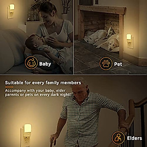 Night Lights Plug into Wall, LED Night Light with Light Sensor, Adjustable Brightness 30/60LM Dimmable Night Light, 3000K Warm White Night Light for Kids, Nursery, Pet, Bedroom Hallway Kitchen, 4 Pack