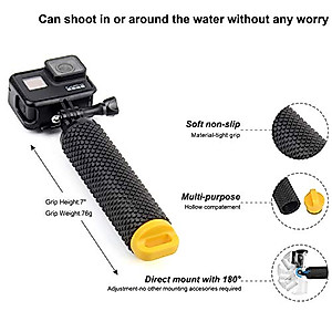 SOONSUN Waterproof Floating Hand Grip for GoPro Hero 11, 10, 9, 8, 7, 6, 5, 4, 3, 2, Hero Session, Fusion, Max, AKASO, SJCAM, DJI Osmo Action Camera Handler Handle Mount Accessories for Sports Camera