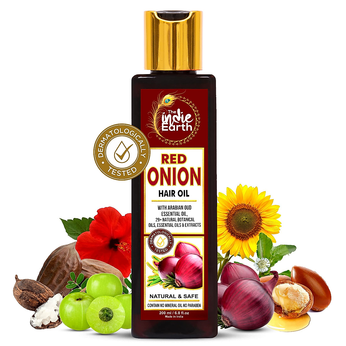 Red Onion Hair Growth Oil - Anti Hair Fall Enriched with 29+ Natural Herbs, Extracts & Oils Including Argan, Jojoba, Rosemary & Black Seed - 200ml