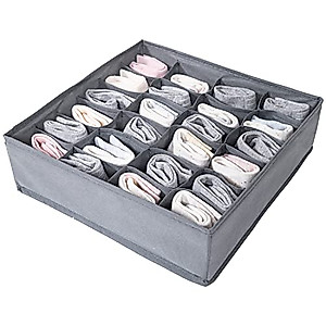 FAMALAHEE 2Set Underwear Organizer Bra Ties Sock Drawer Divider Panty Belts Clothes Scarves Clothing Foldable Storage Organizer for Bedroom Grey (24 Cell Grey)
